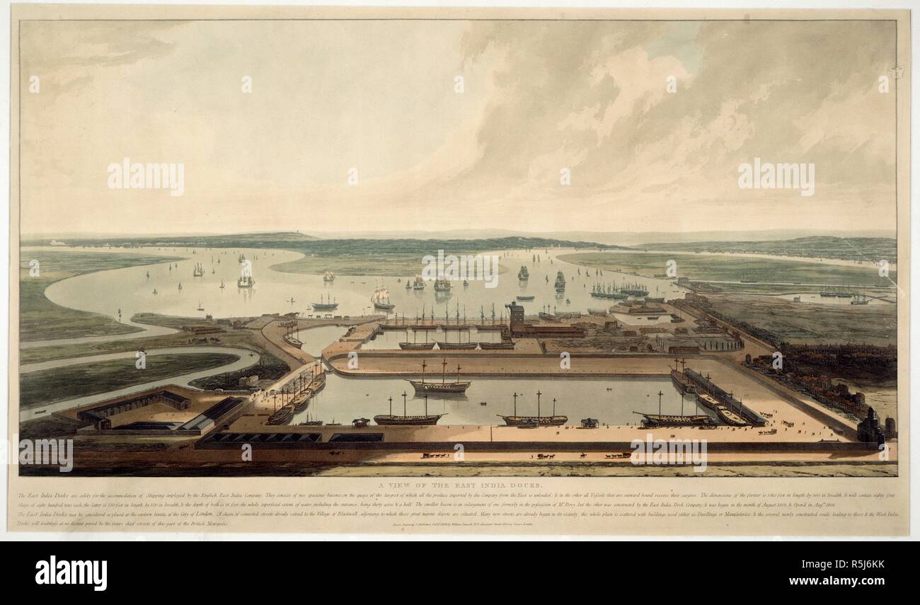 East India Docks. London, 1808. A view of the East India Docks ...