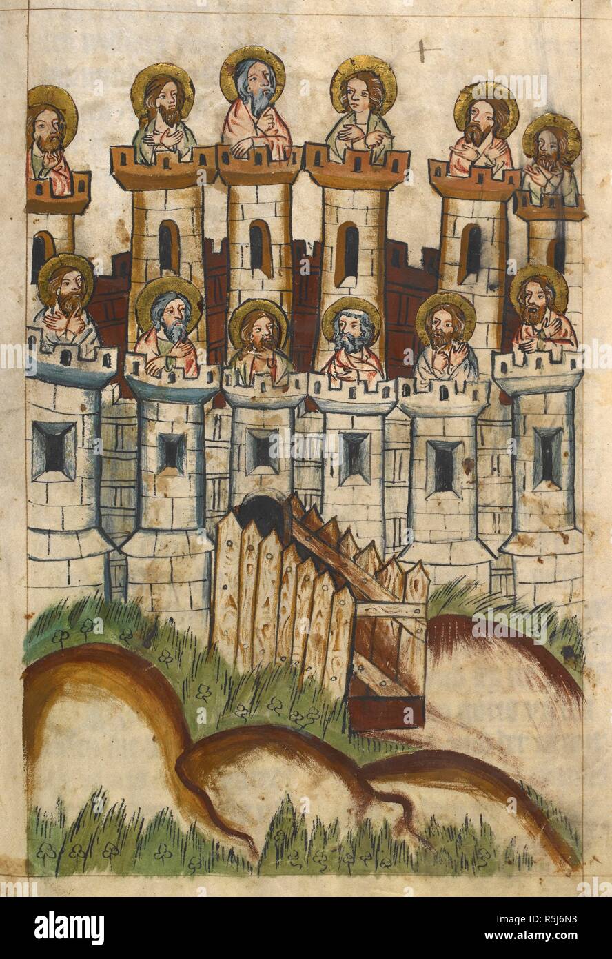 The Holy City, with twelve towers, and an Apostle in each (Rev. 21:10 ...