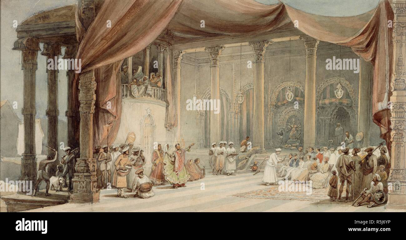 Europeans being entertained by dancers and musicians in a splendid ...