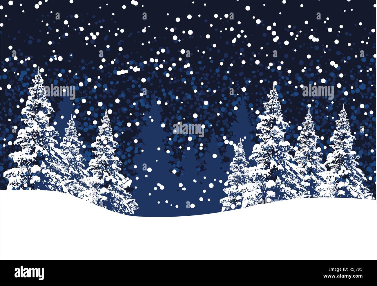 vector winter background with pine trees and snow for merry christmas ...