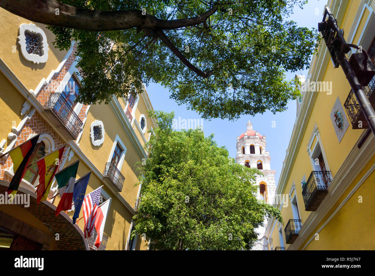 Colonial Buildings with Church in Puebla Stock Photo - Alamy