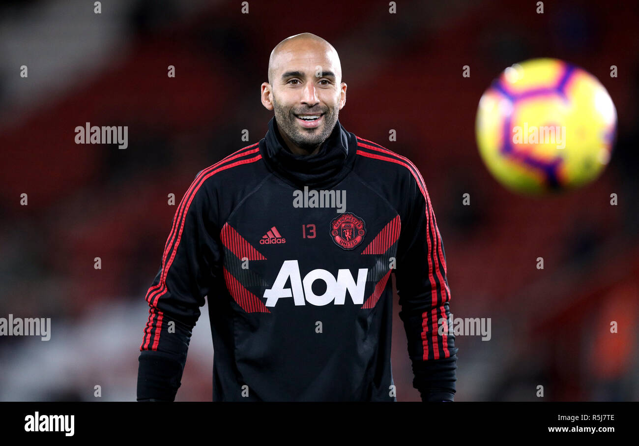 Manchester United goalkeeper Lee Grant during the pre-match warm up ...