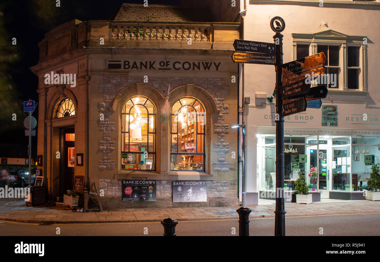 Bank of Conwy pub, Lancaster Square, Conwy. Image taken in October 2018 ...