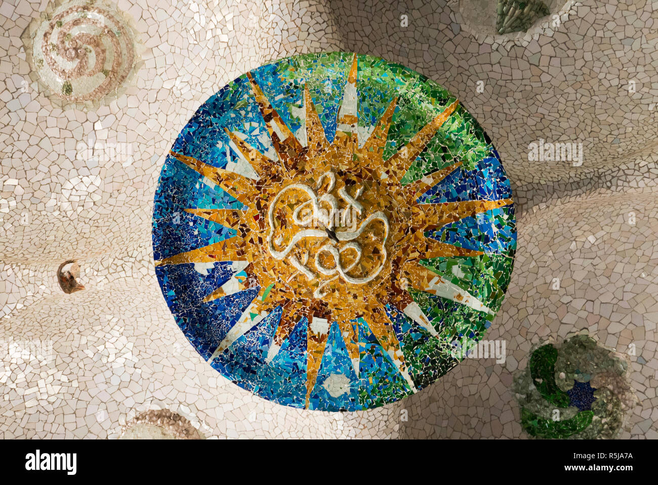 A colourful circular decoration on the ceiling in the Hall of the ...