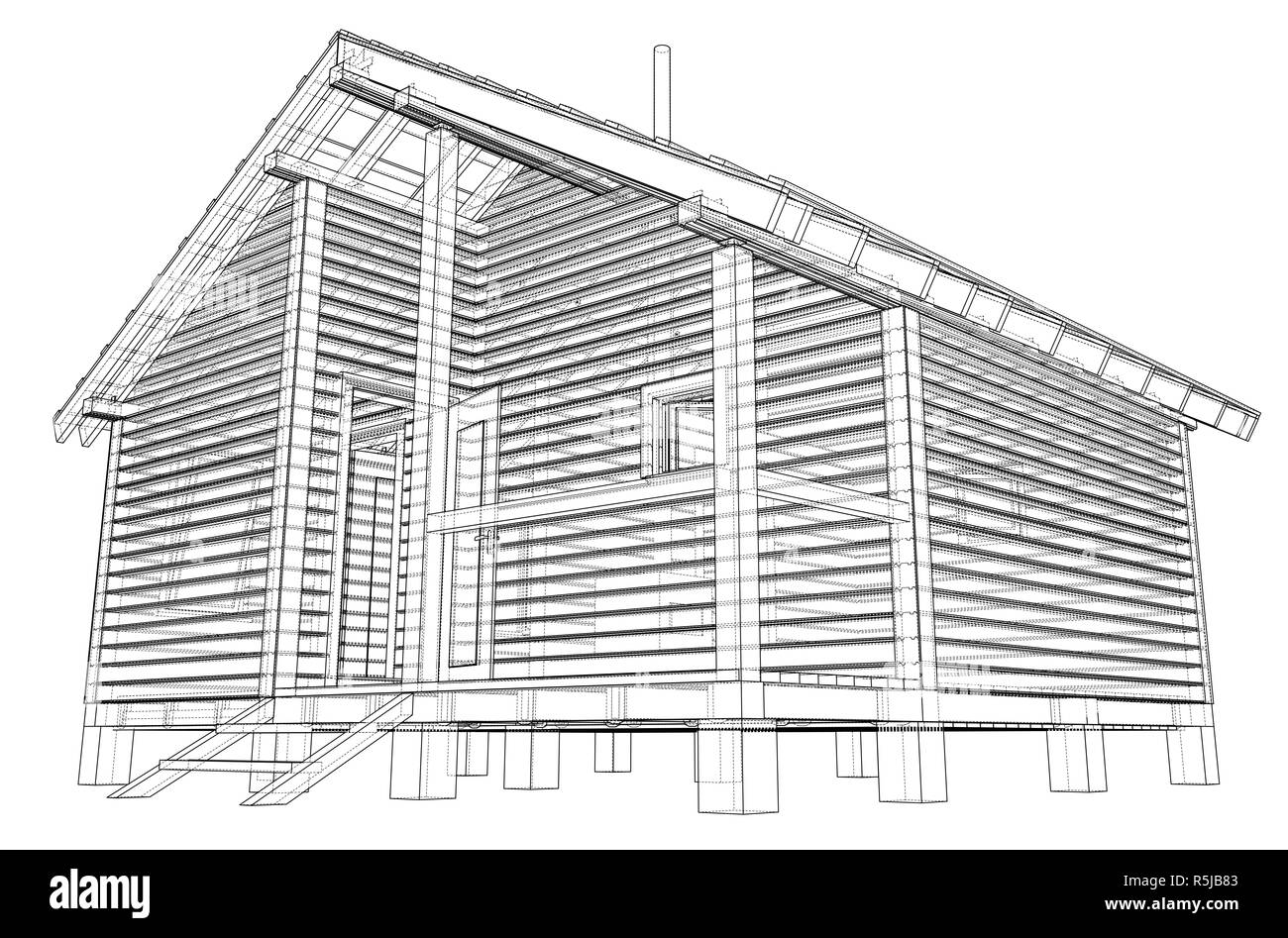 Sketch of small house. Wire-frame style. 3d illustration Stock Photo ...