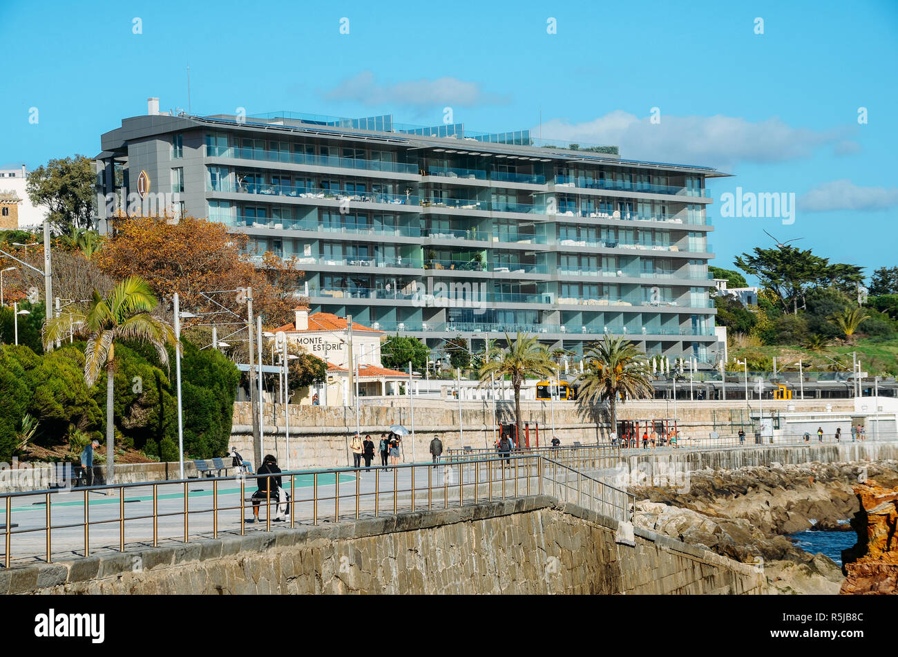Cascais, Portugal - Nov 30, 2018: Train arriving at Cascais railway ...