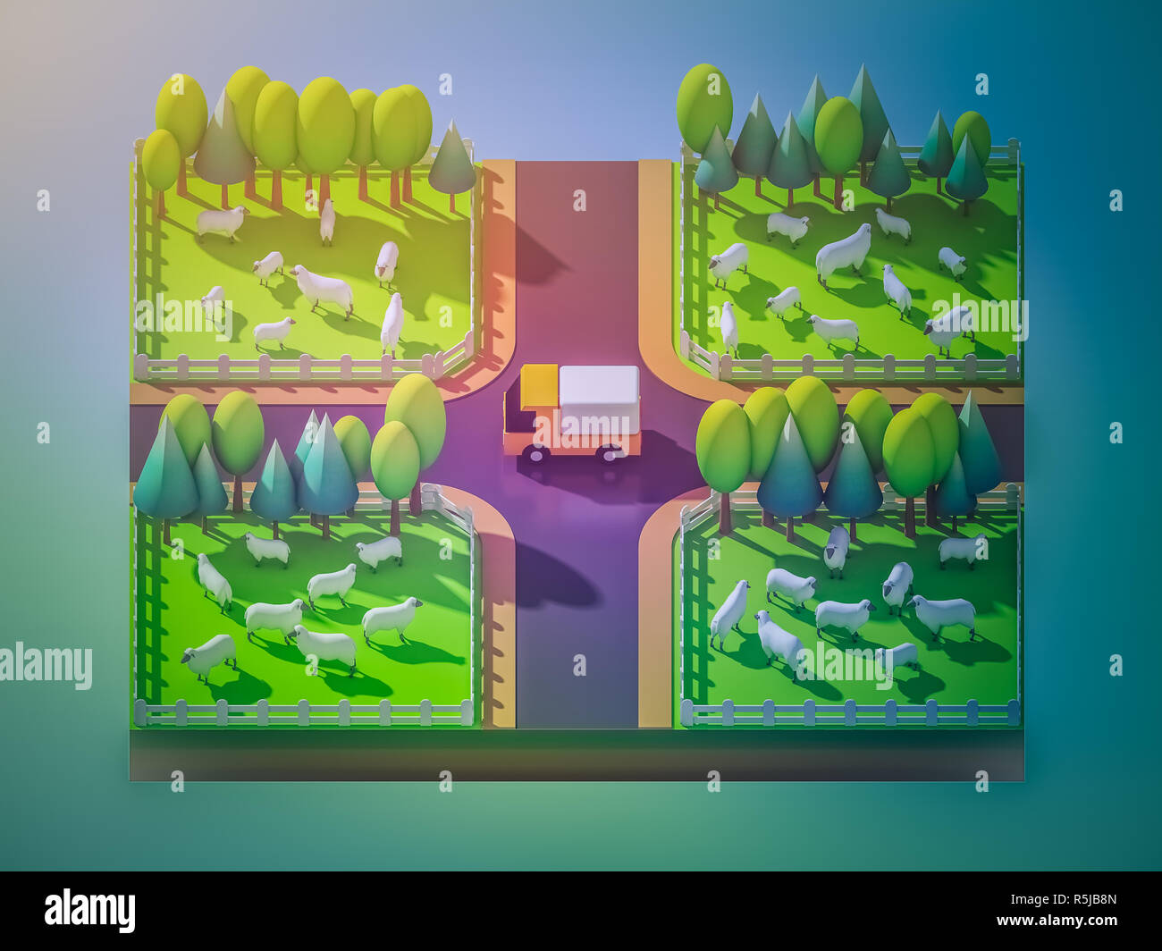 Sheep in the landscape, isometric view Stock Photo - Alamy