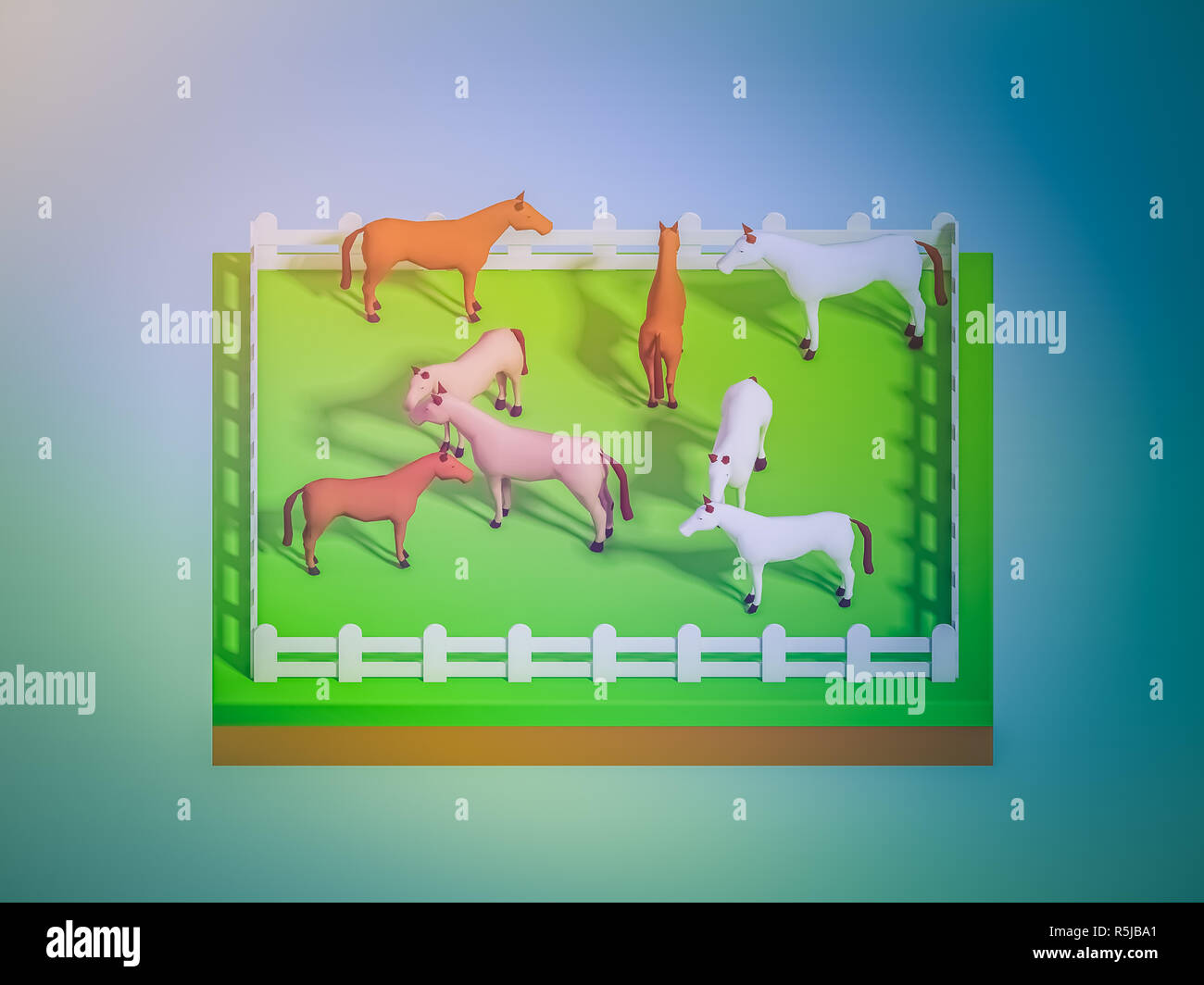 horse in the landscape, isometric view Stock Photo - Alamy