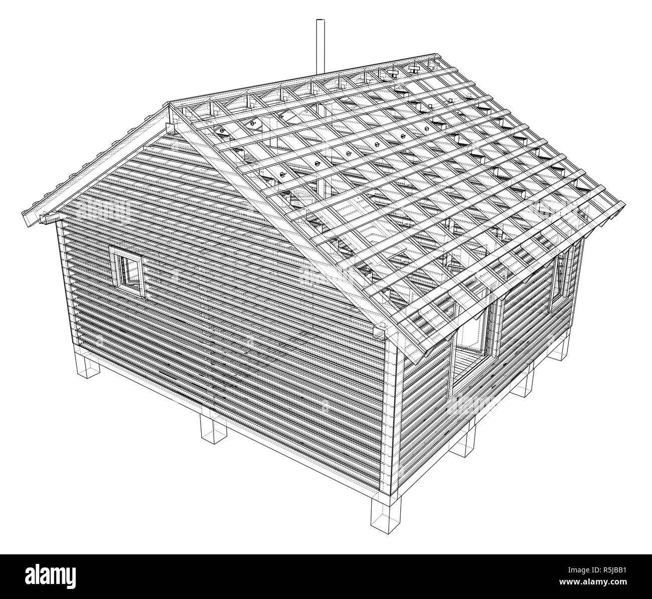 Sketch of small house. Wire-frame style. 3d illustration Stock Photo ...