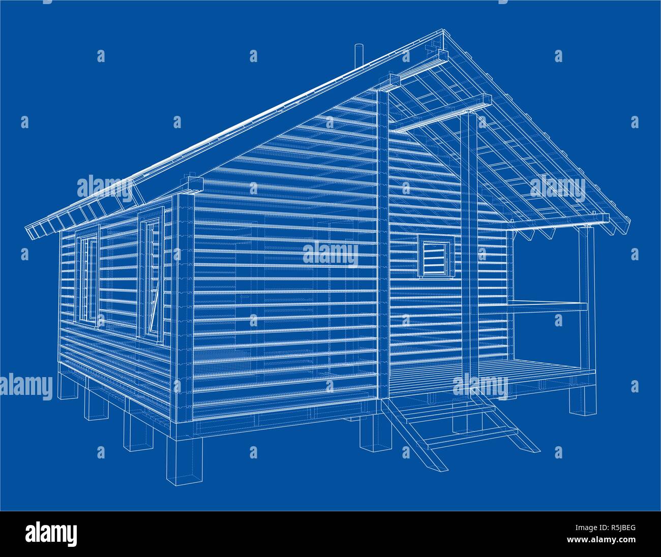 Sketch of small house. Wire-frame style. 3d illustration Stock Photo ...