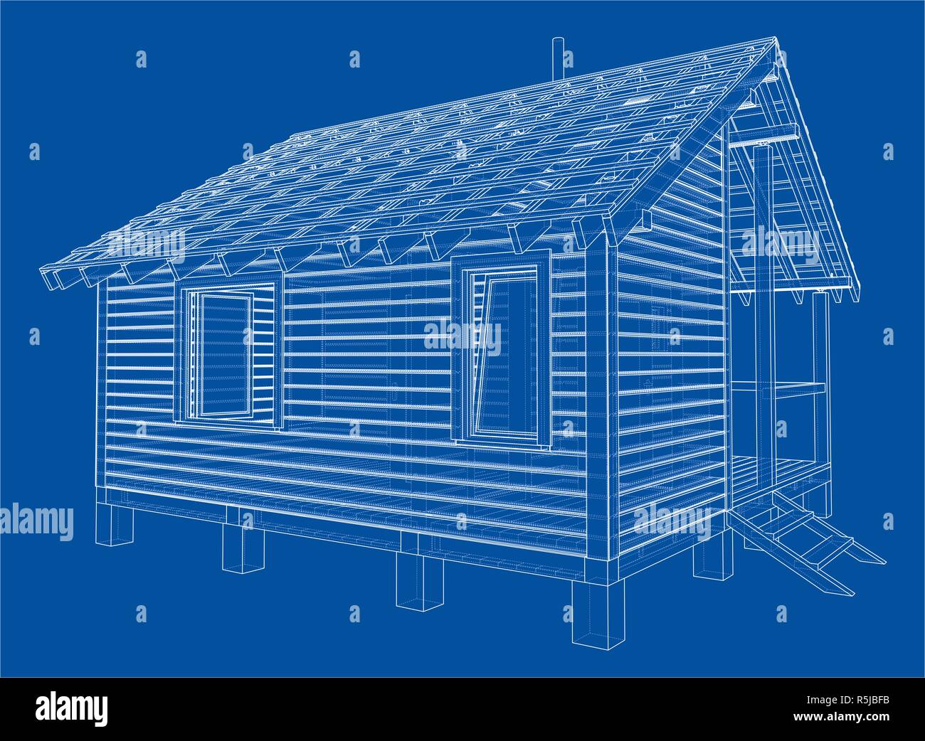 Sketch of small house. Wire-frame style. 3d illustration Stock Photo ...