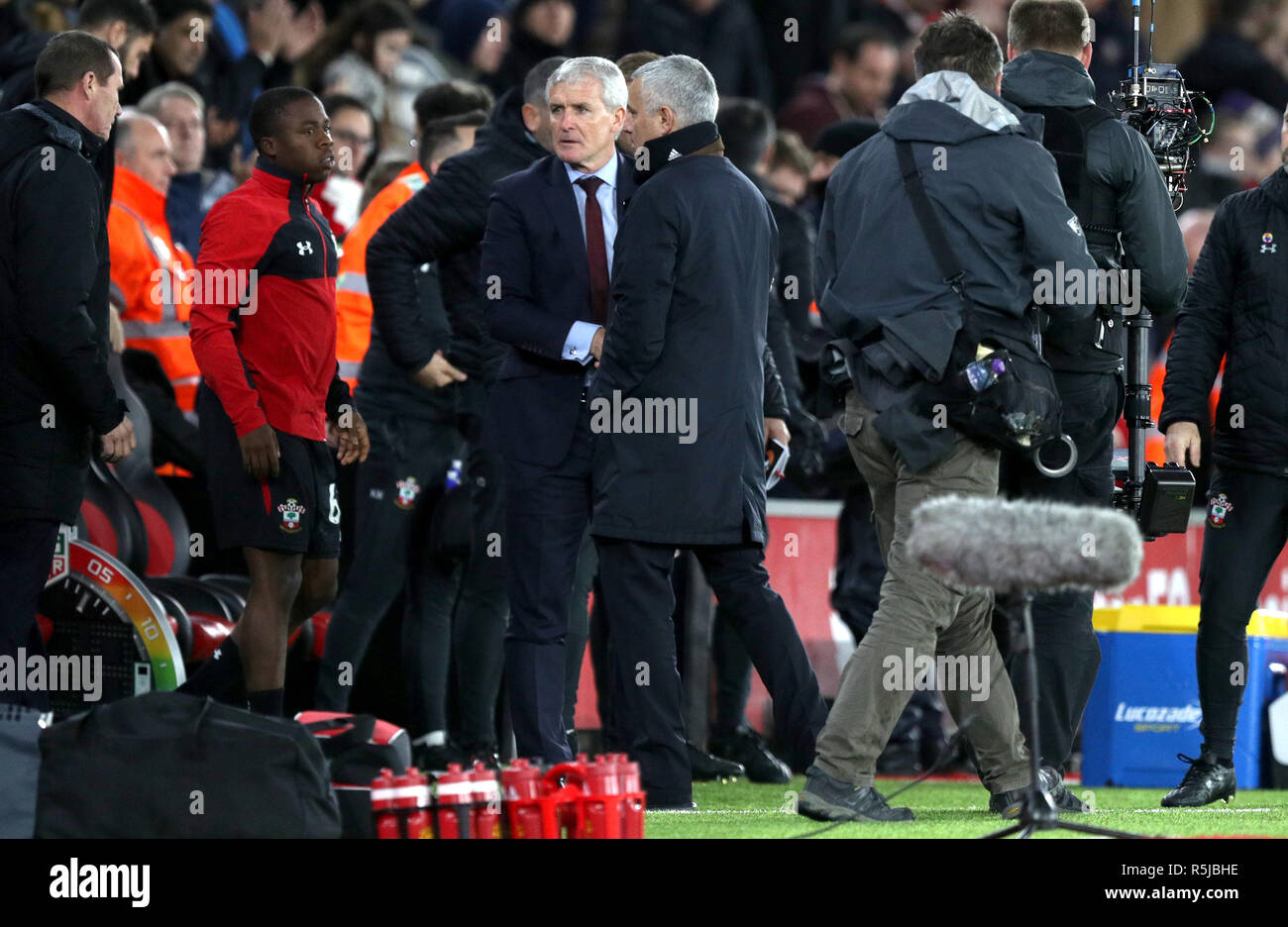 Southampton manager Mark Hughes (centre) and Manchester United manager ...