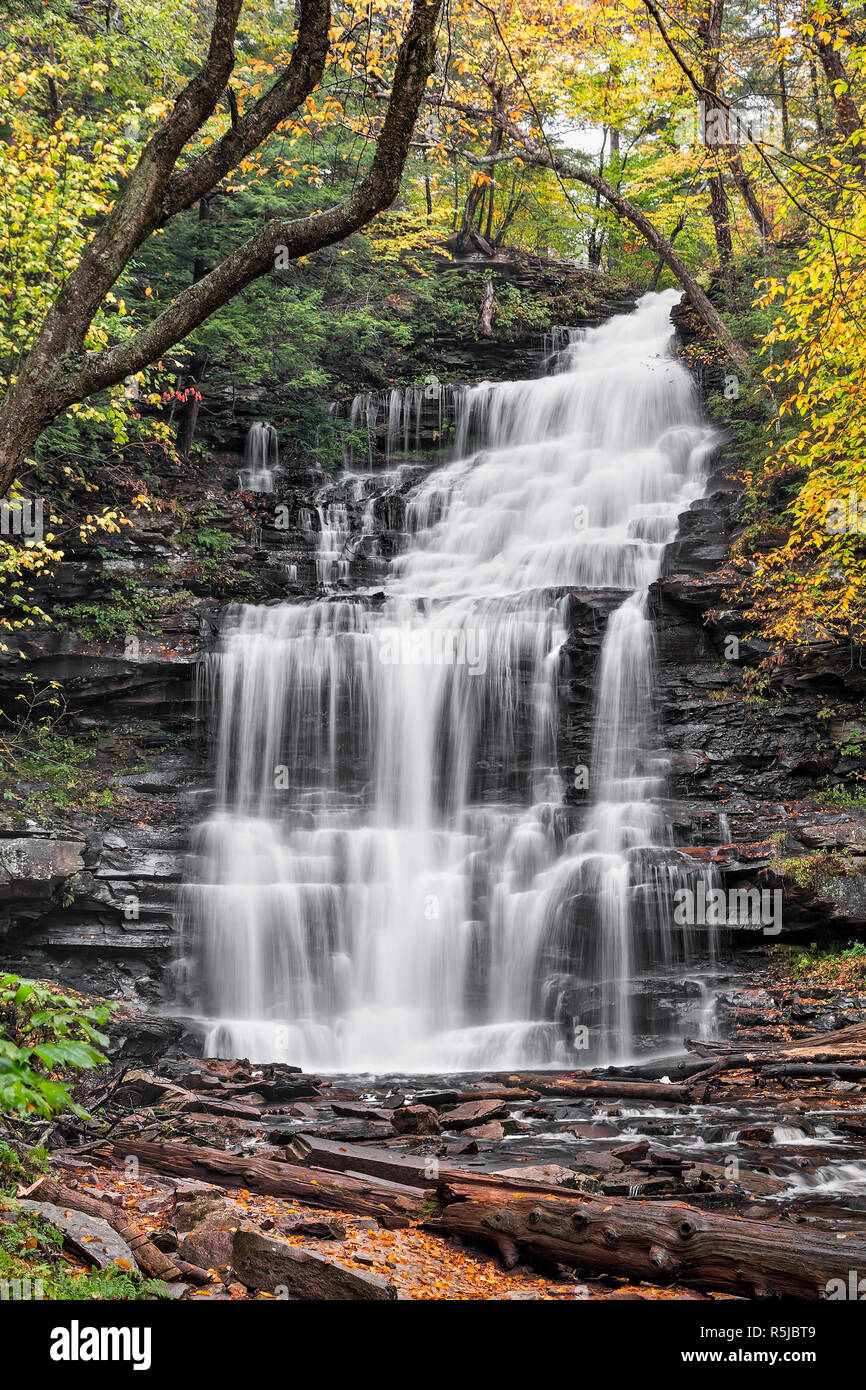 Ganoga Falls, the tallest waterfall in Pennsylvania's Ricketts Glen State Park, cascades down a ...