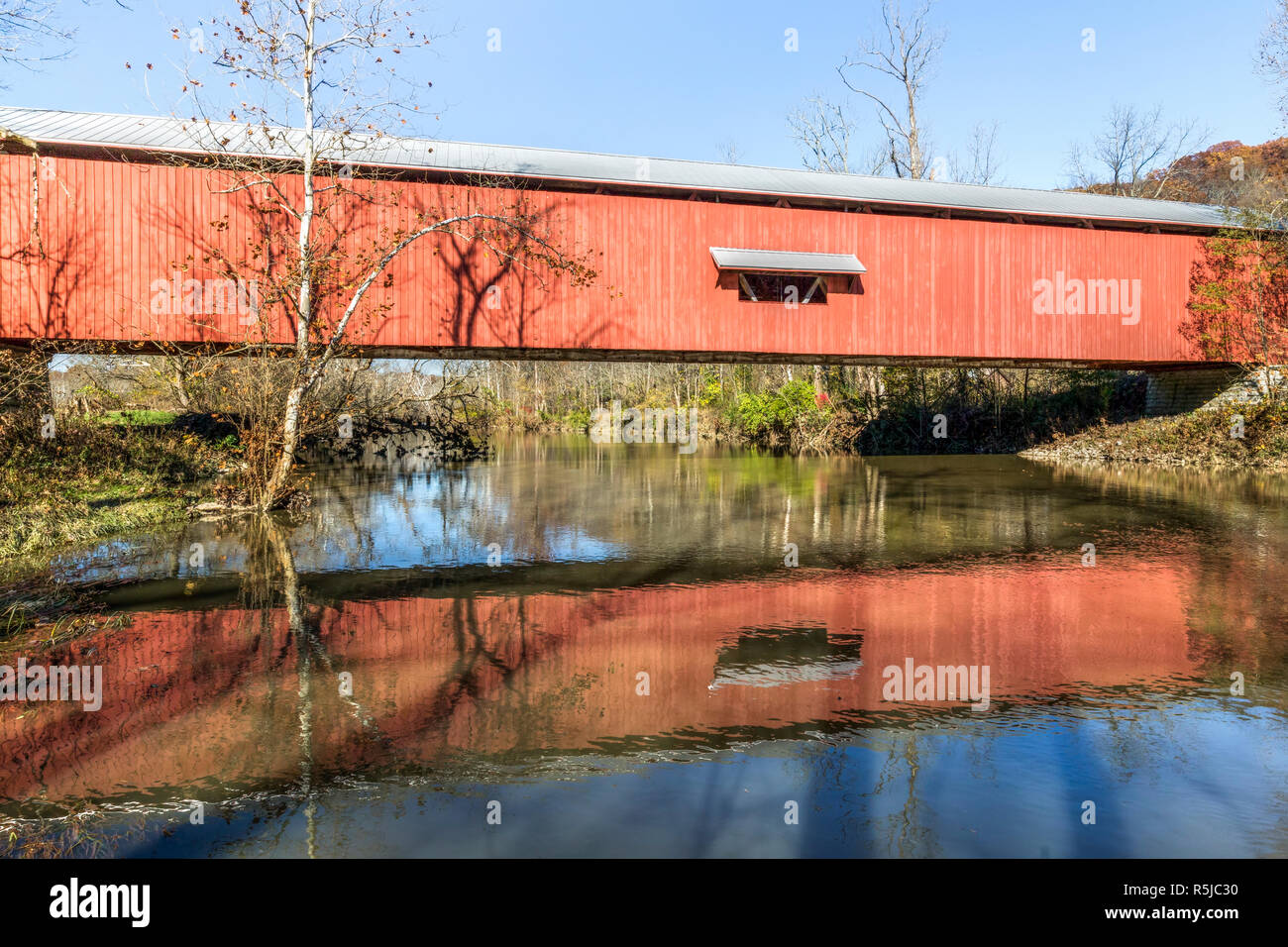 Busching Covered Bridge, built in 1885, crosses Laughery Creek in rural ...