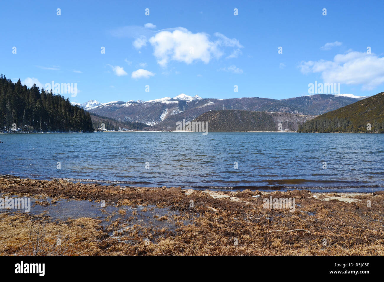 Lake Shudu, the blue lake with mountain in western china in pudacuo ...