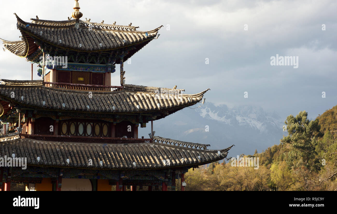 the historic park Black Dragon Pool in the china yunnan with chinese ...