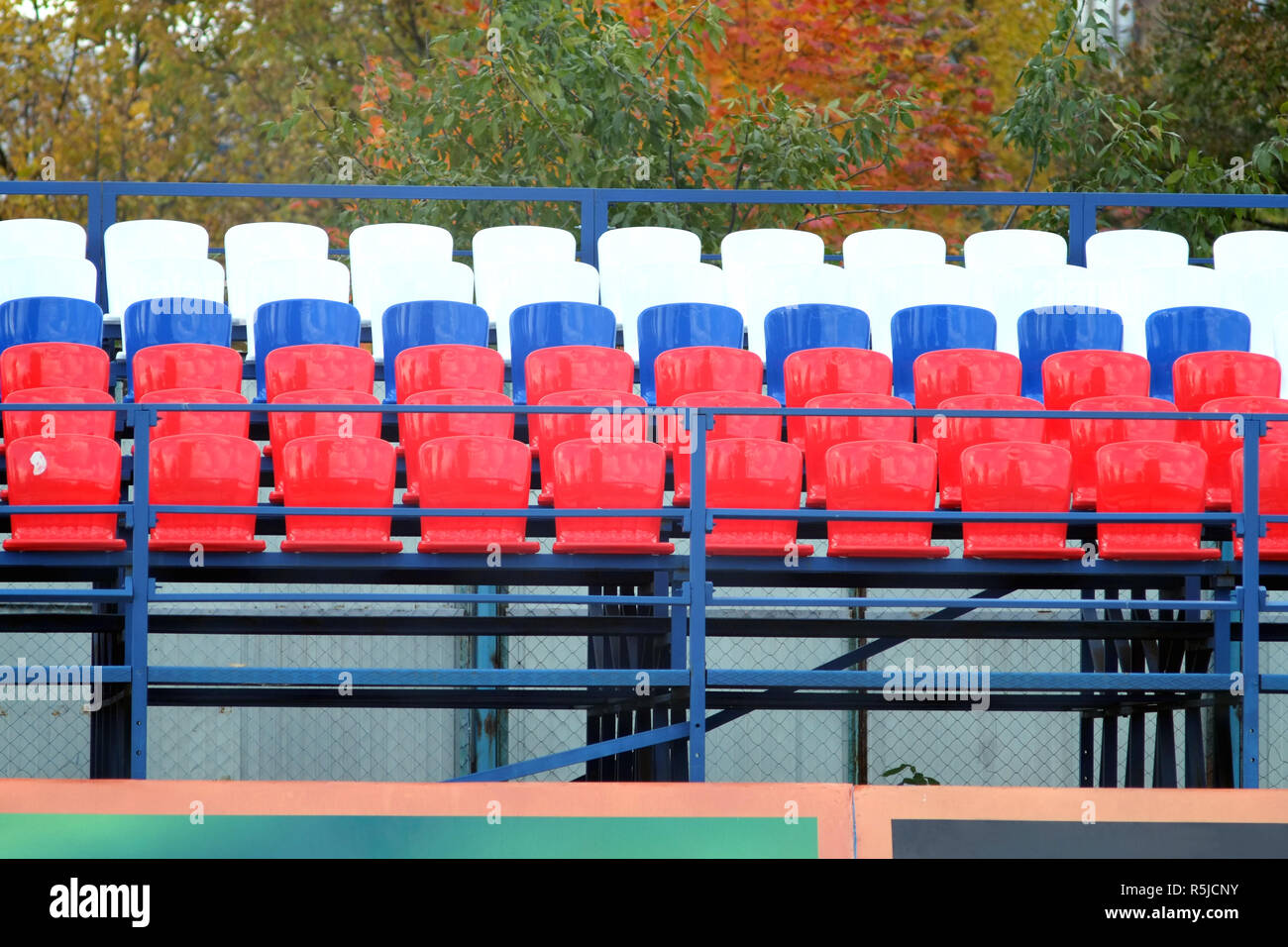 Grandstand stadium with many colored seats outdoors front view Stock ...