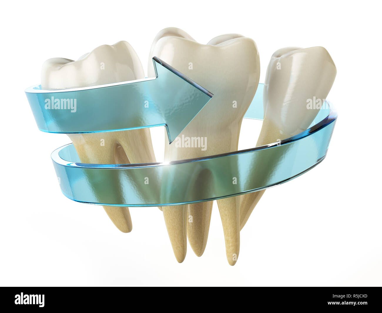 Tooth protection concept. Teeth with blue arrow isolated on white ...