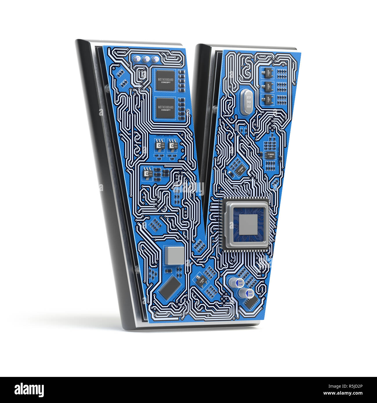 Letter V. Alphabet in circuit board style. Digital hi-tech letter ...