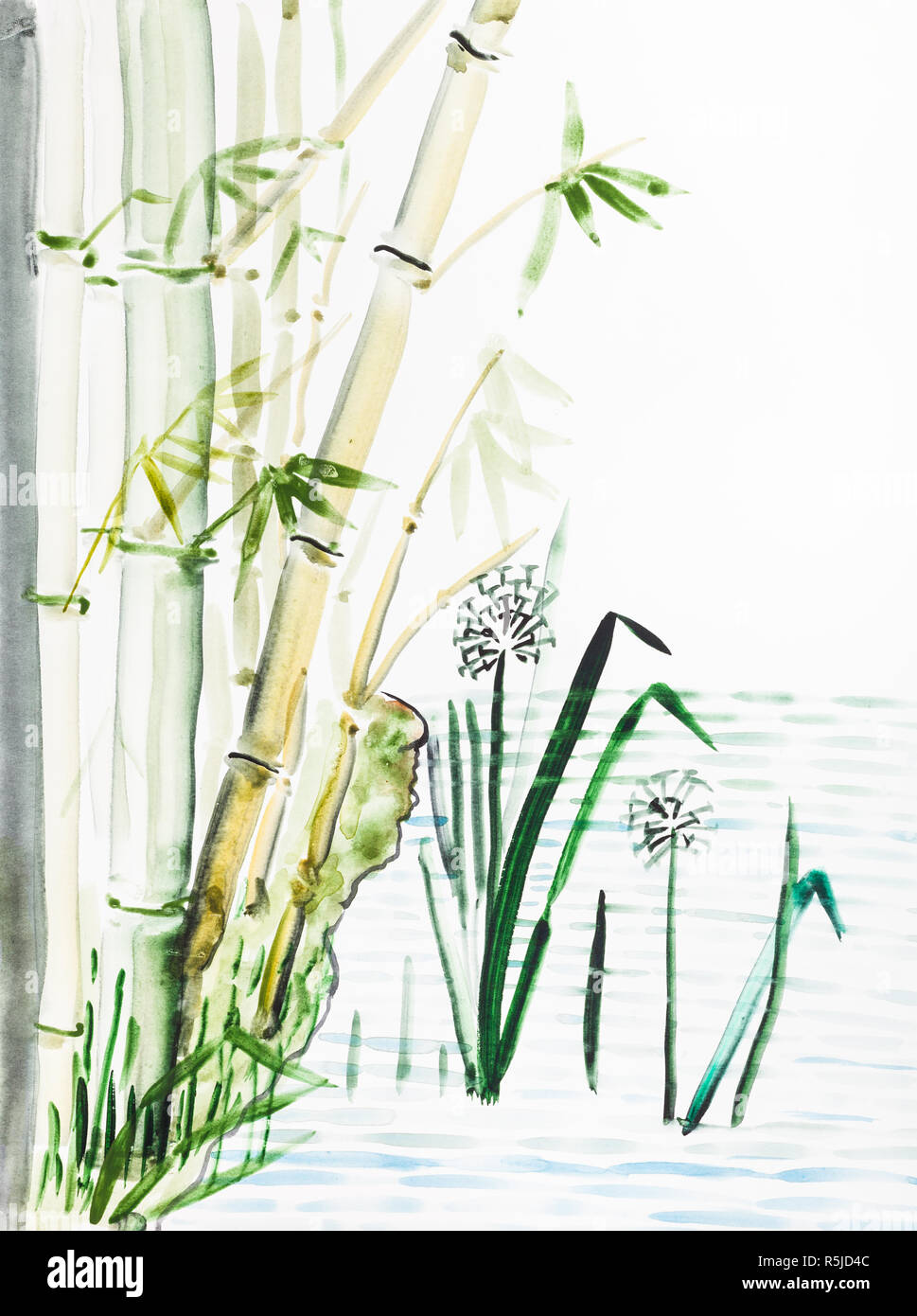 Bamboo leaf watercolour hi-res stock photography and images - Alamy