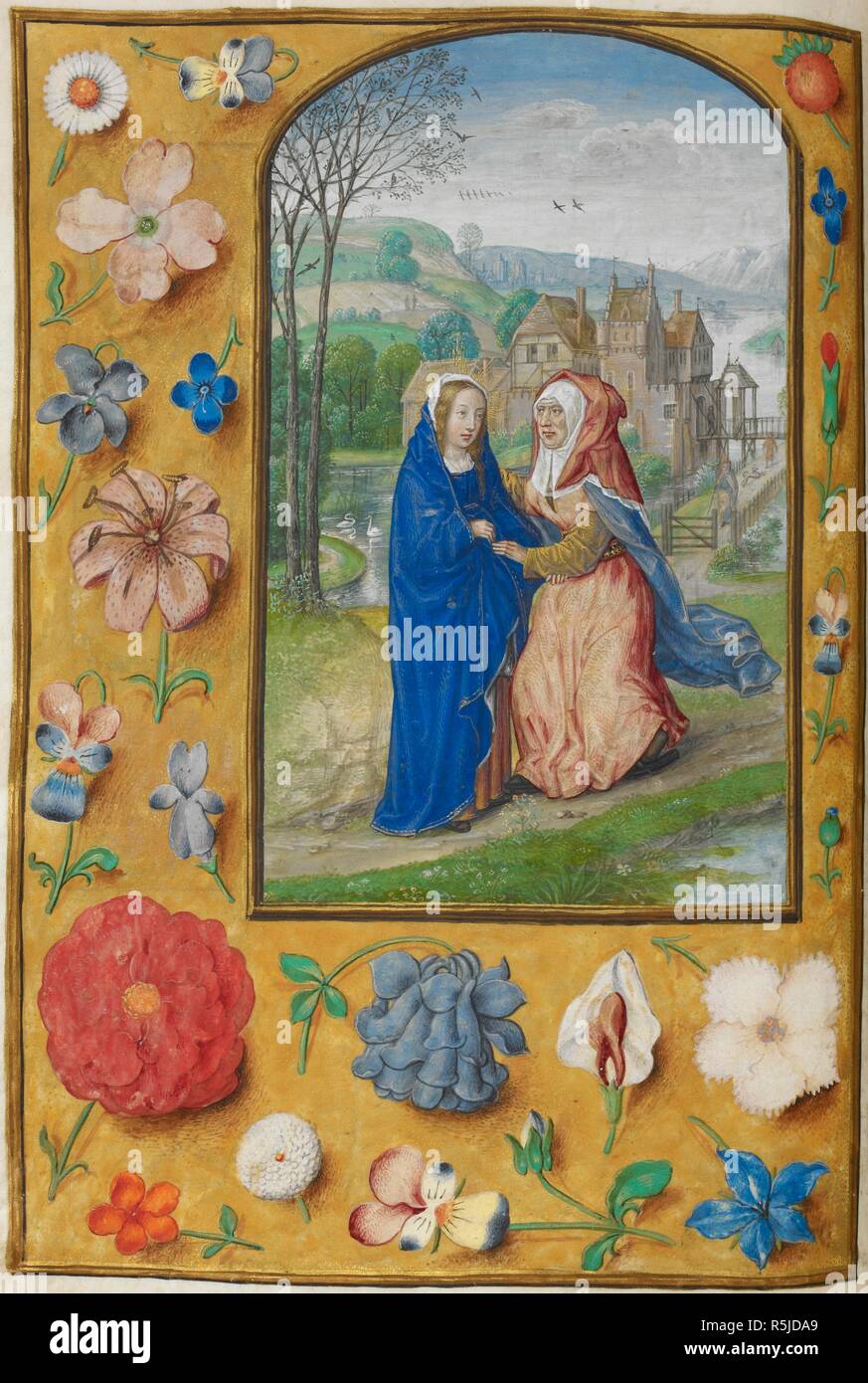 The visitation (to the Virgin Mary). A border of flowers and insects ...