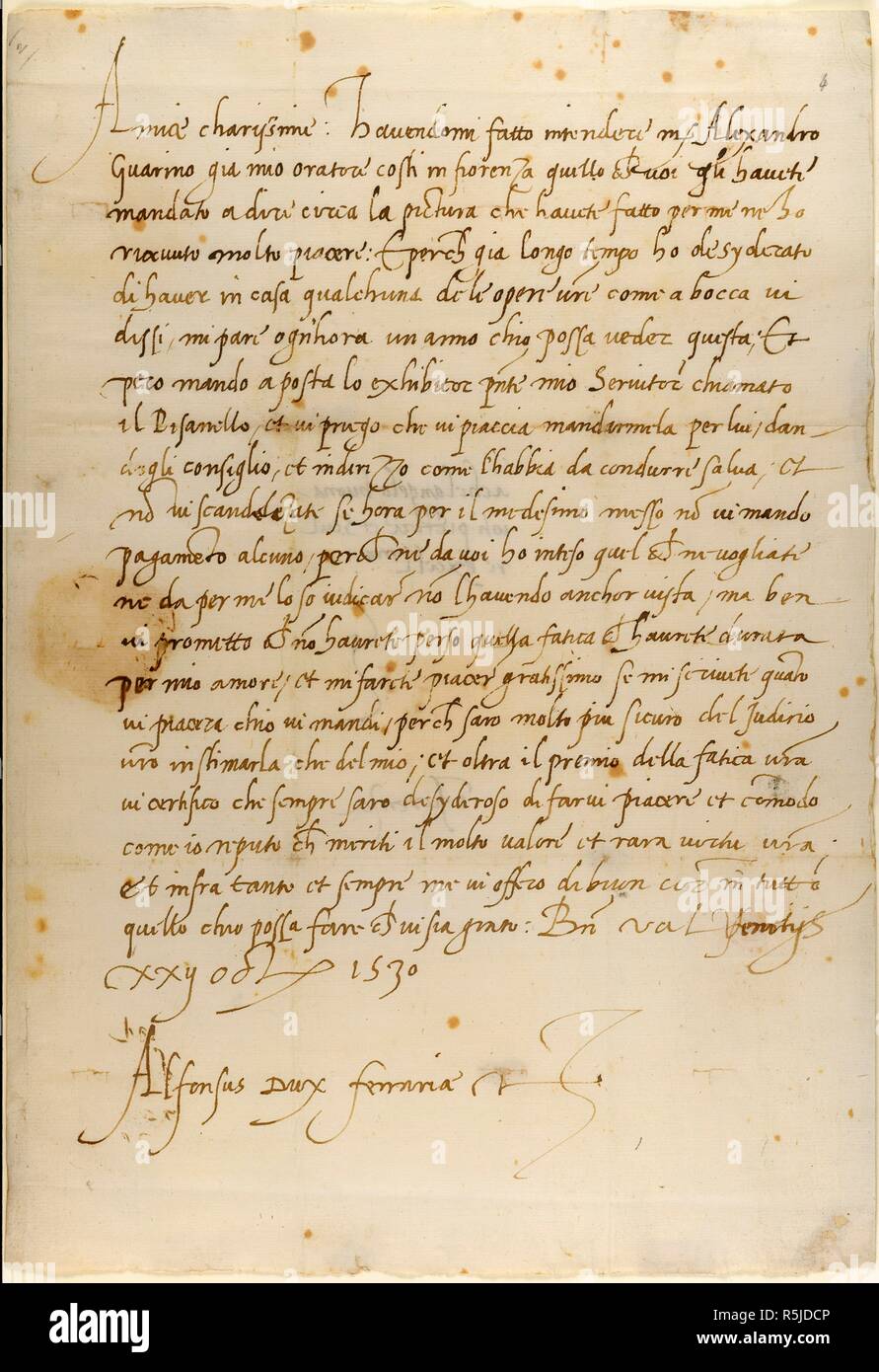 Letter to Michelangelo. N. Italy [Venice]; 1530. [Whole folio] Letter ...