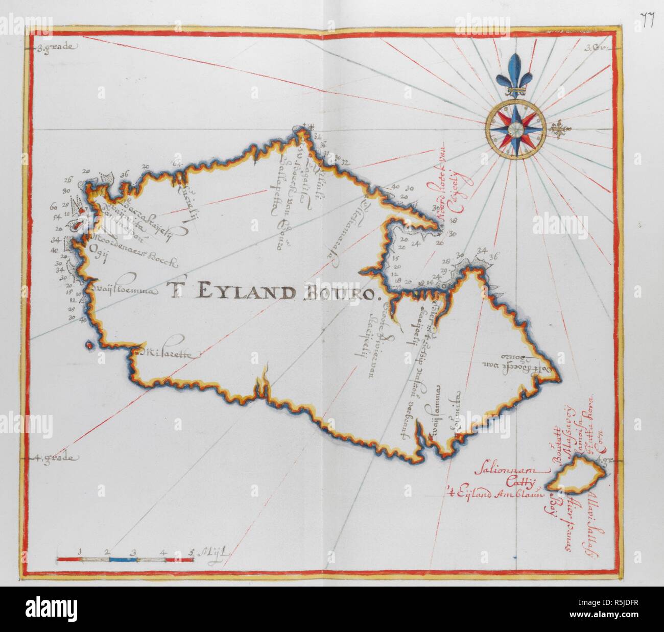 Map of the island of Bouro, Indonesia. DUTCH PORTOLANO, containing ...