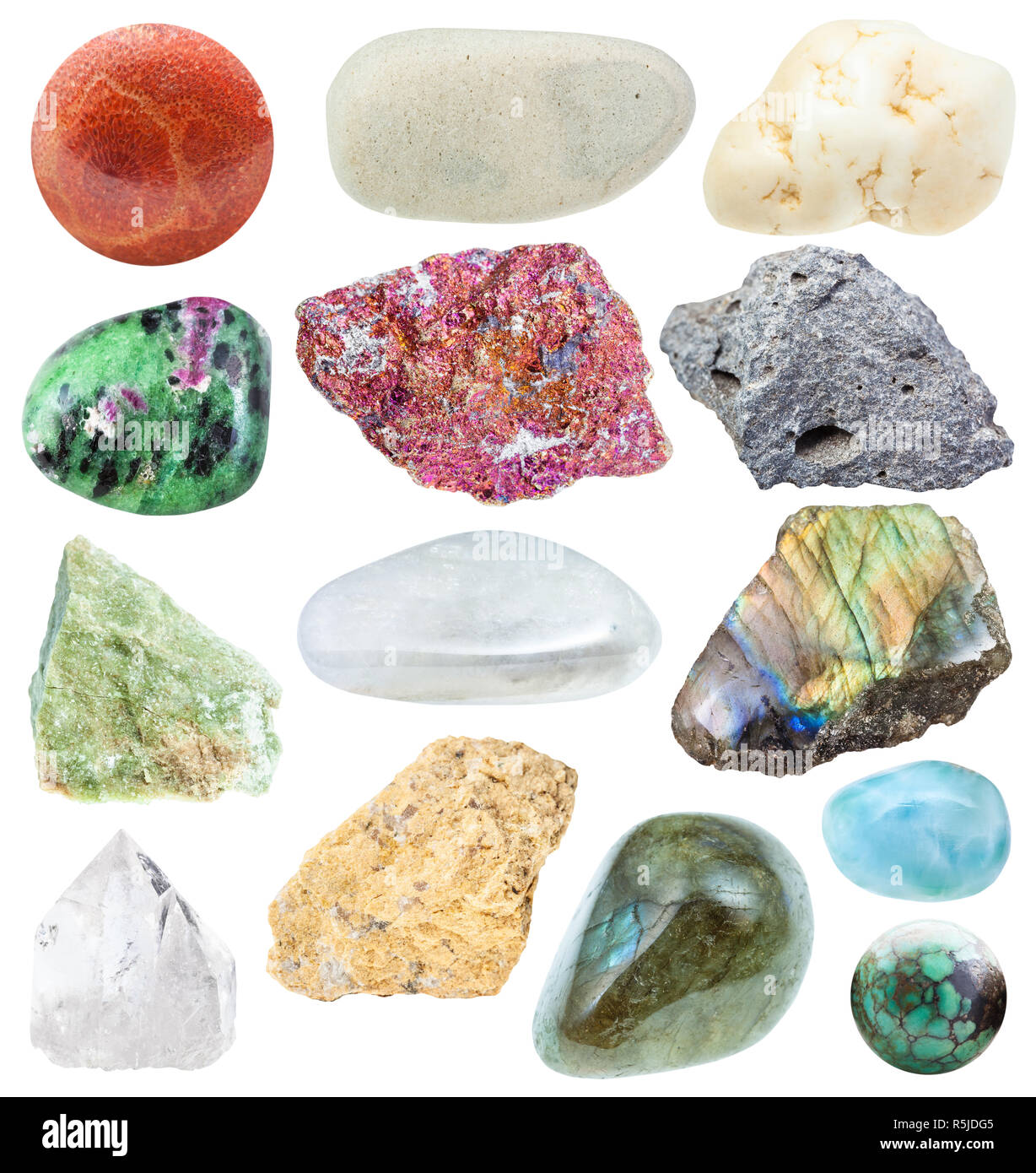 various samples on natural mineral rocks isolated Stock Photo - Alamy