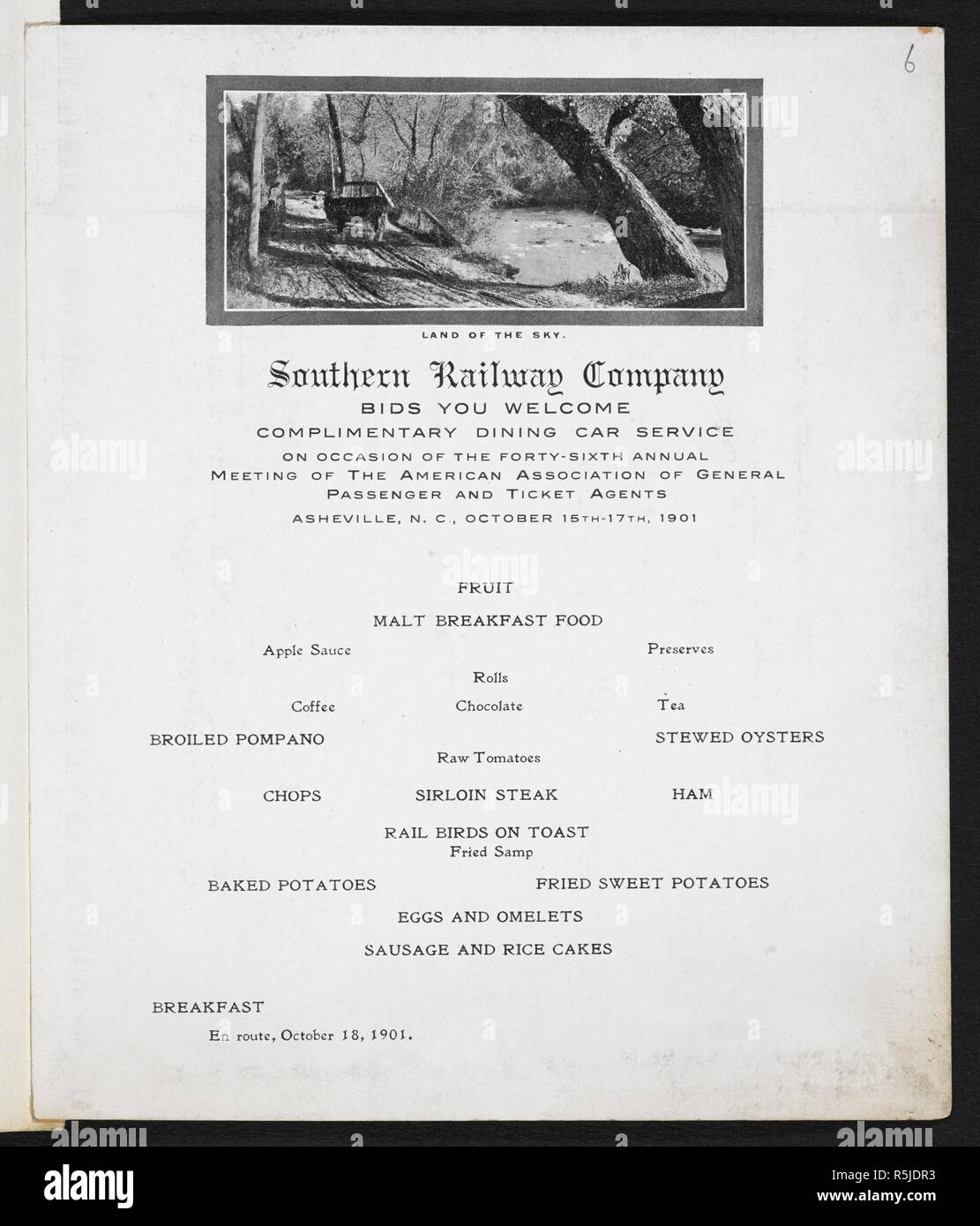 Menu for an event held by the Southern Railway Company. . A collection ...
