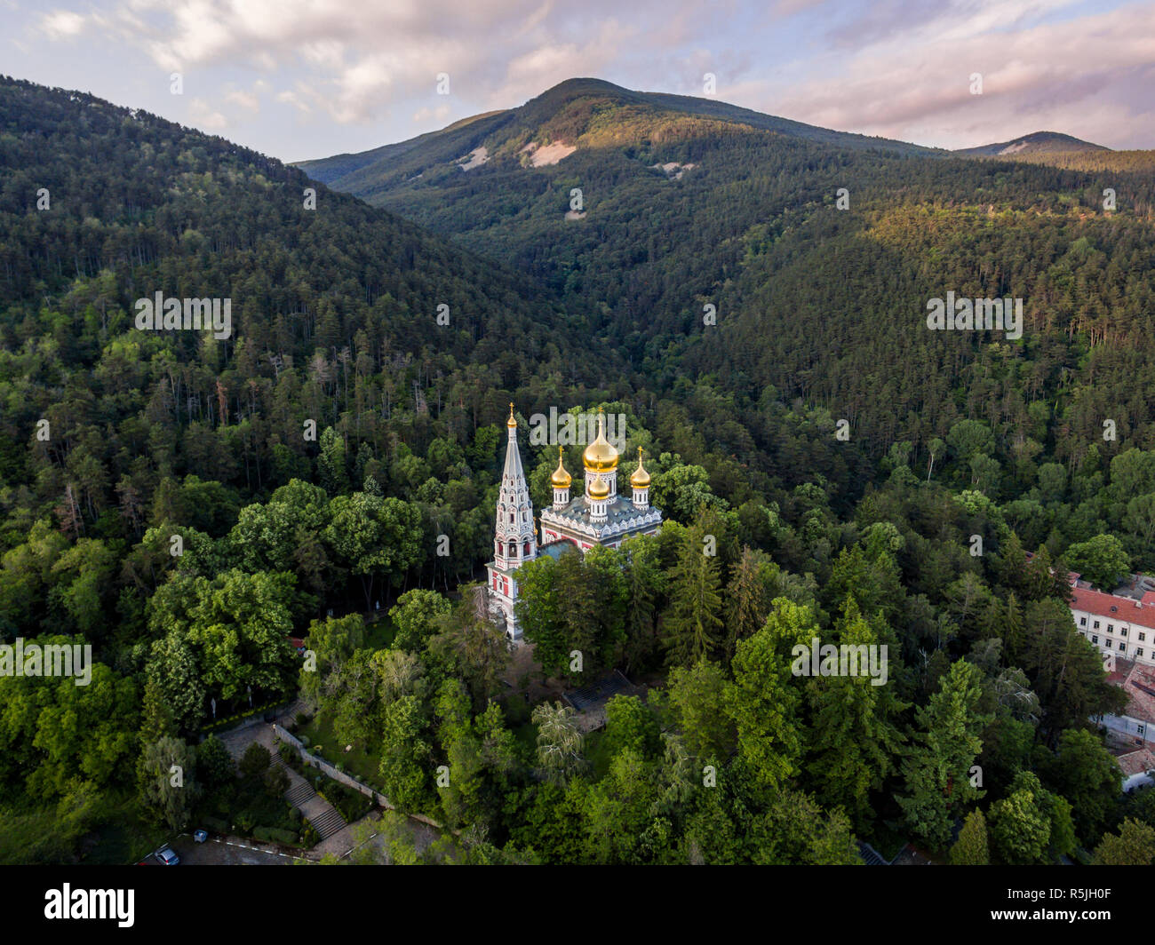 Aerial view of the memorial church Birth of Christ near Shipka ...