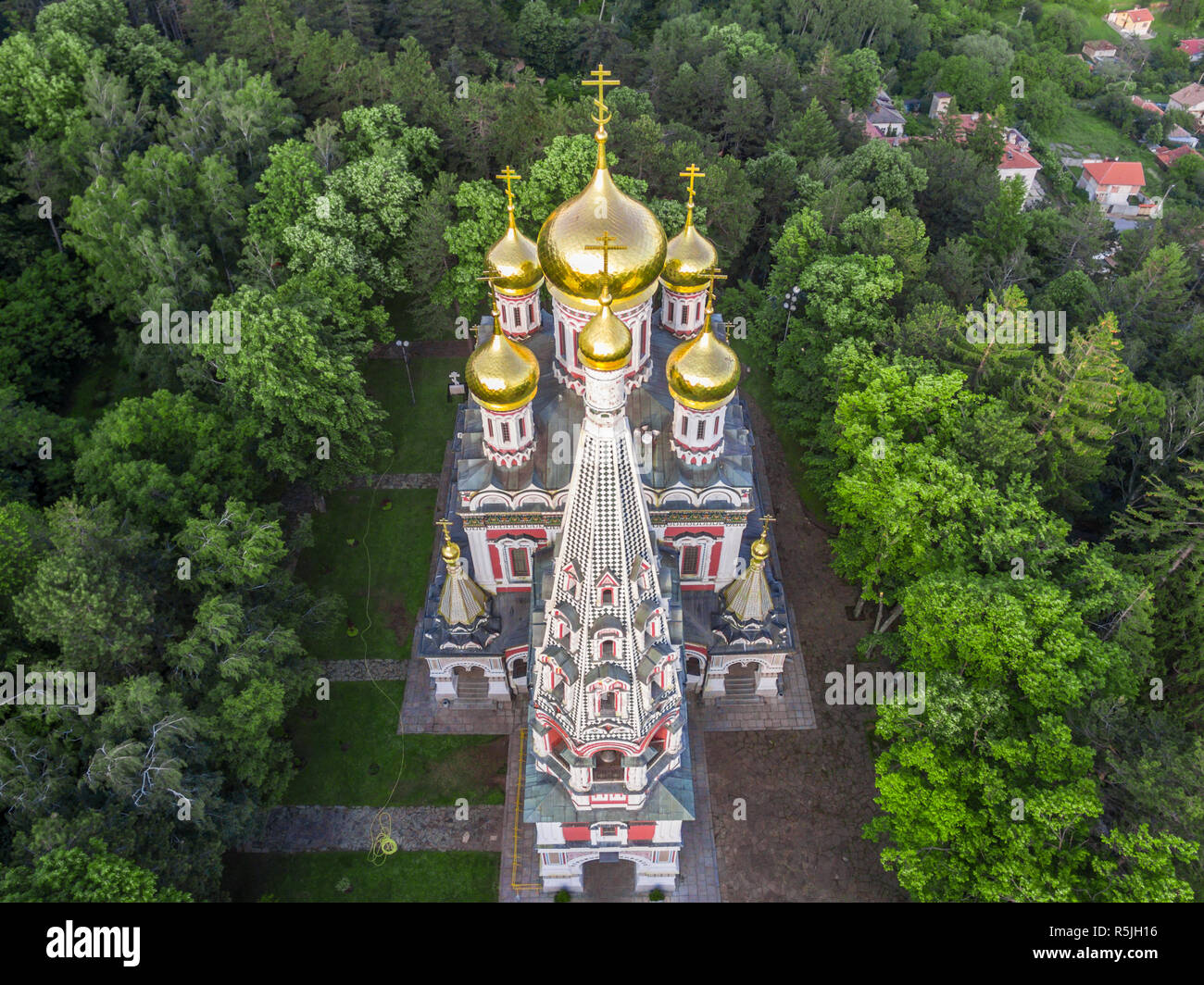Aerial view of the memorial church Birth of Christ near Shipka ...