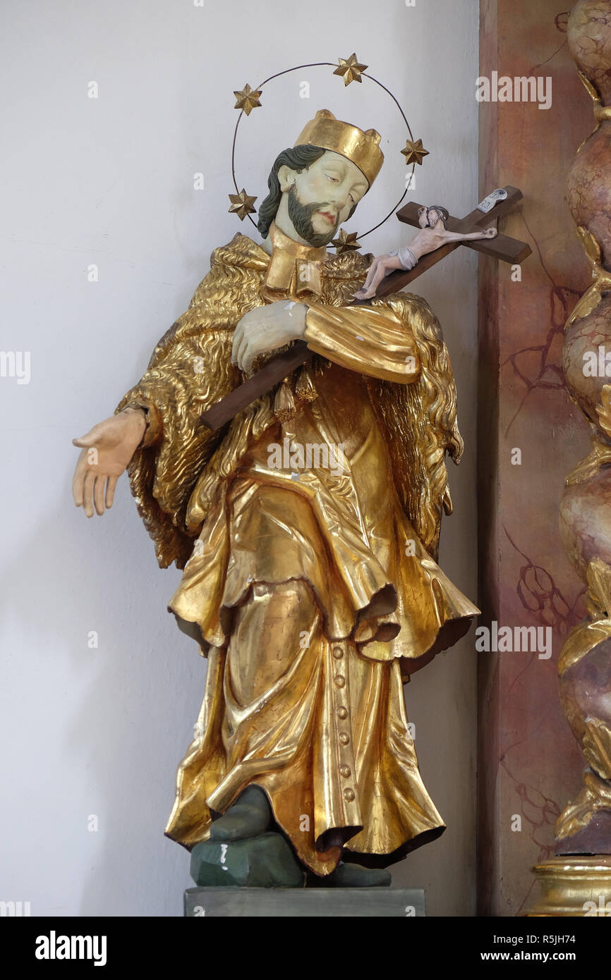 Saint John Nepomuk statue on the Holy Family altar in Maria im Grunen ...