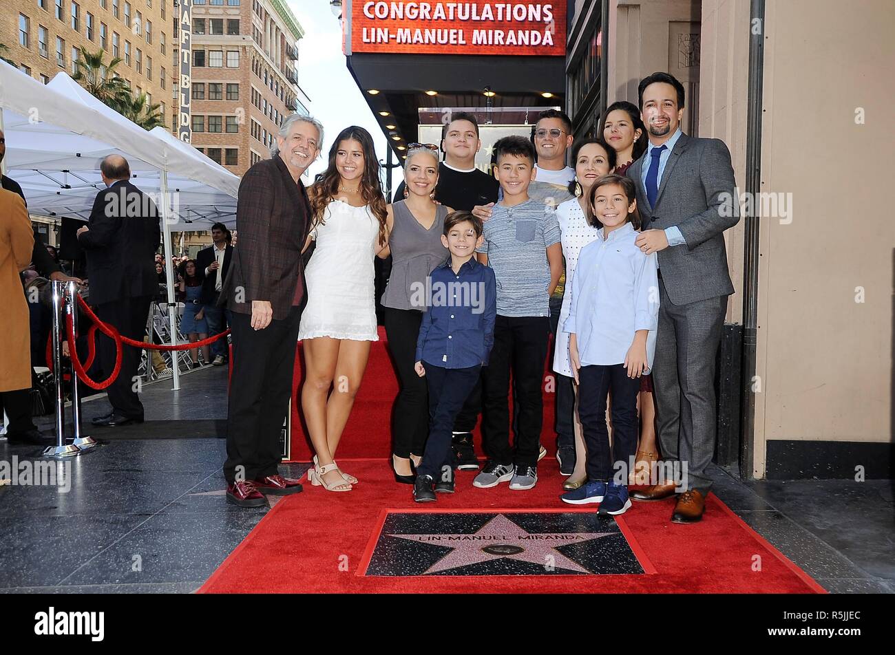 Los Angeles, CA, USA. 30th November 2018. Lin Manuel Miranda, family at ...