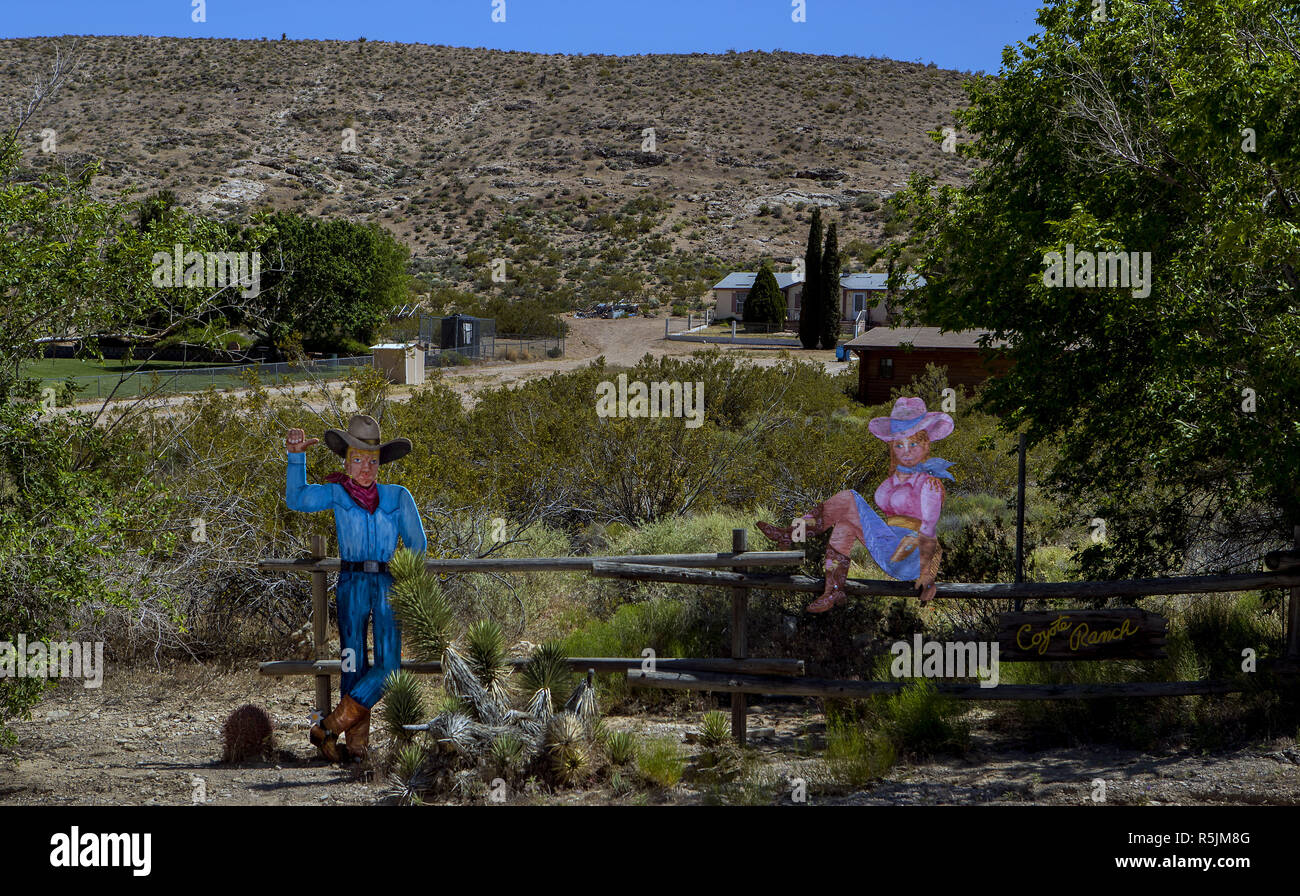 Goodsprings, Nevada, USA. 11th May, 2017. Wooden cutouts are painted ...