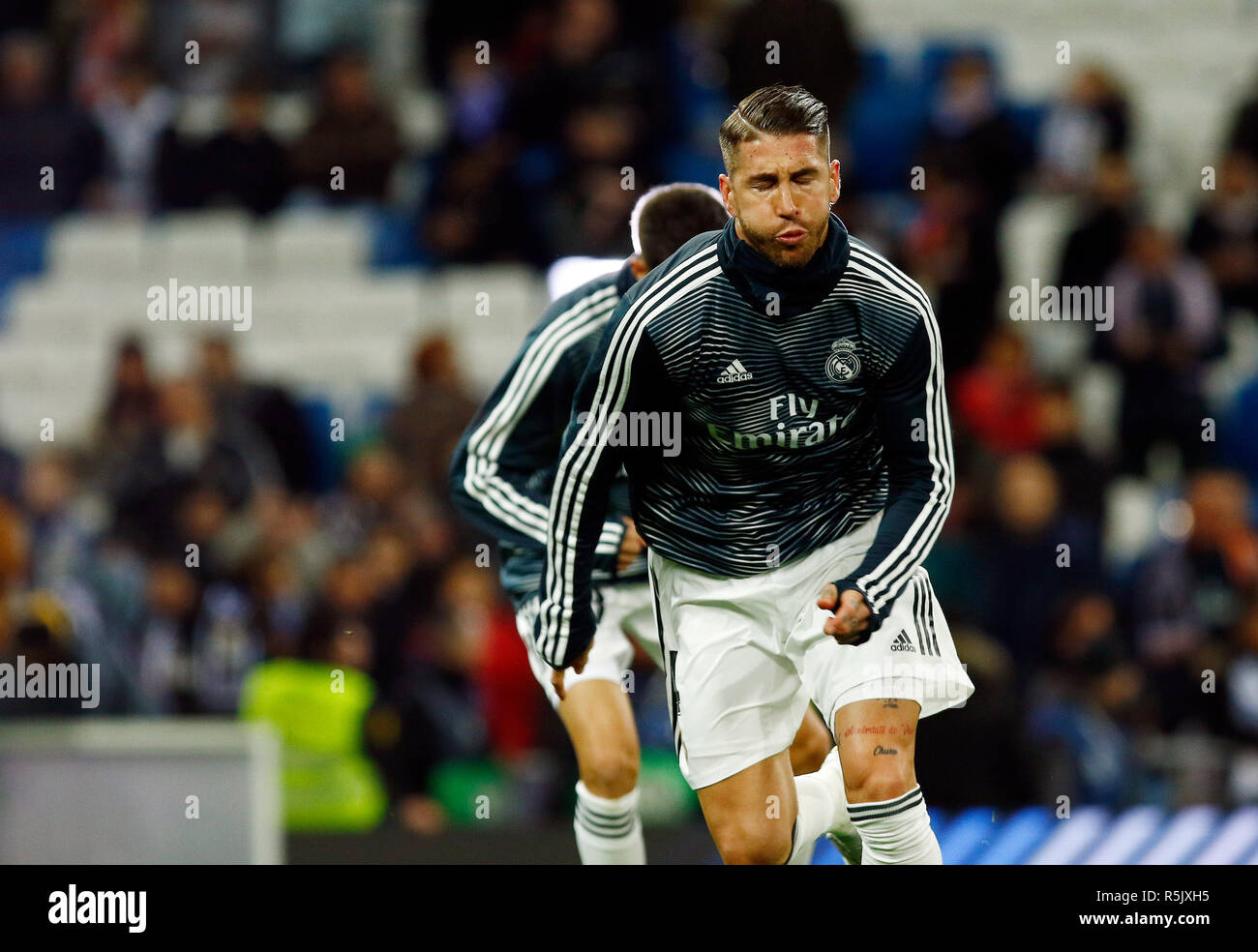 Sergio Ramos (Real Madrid) seen warming up before the La Liga match ...
