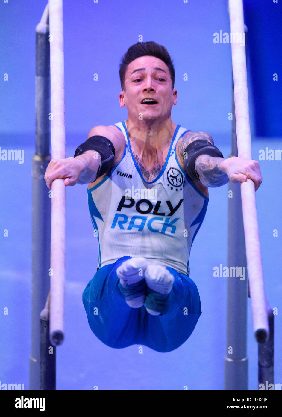 Marcel Nguyen (KTV Straubenhardt) at the bar. GES/Gymnastics/1st ...