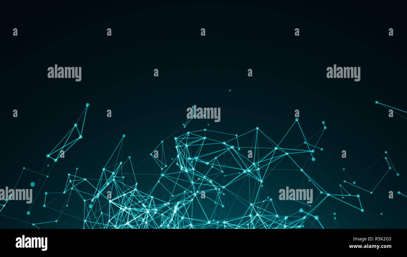 Abstract connected dots on bright blue background. Technology concept ...