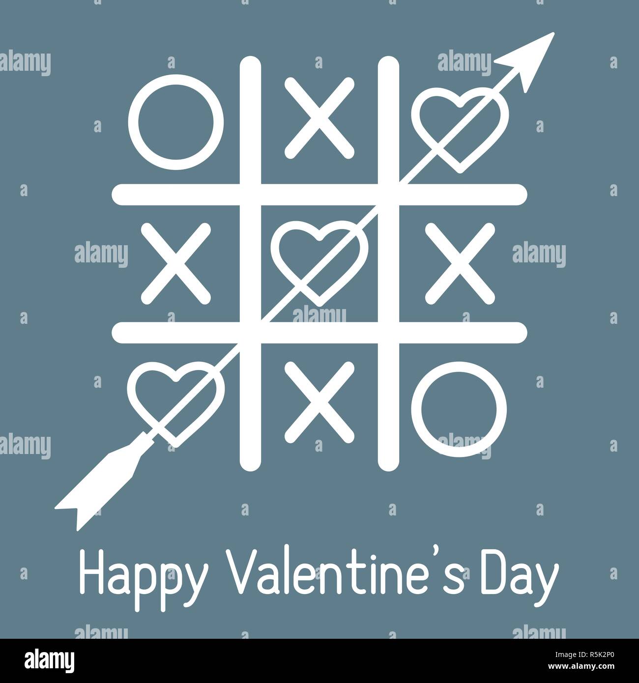 Vector illustration of tic-tac-toe game with hearts and arrow. Happy ...