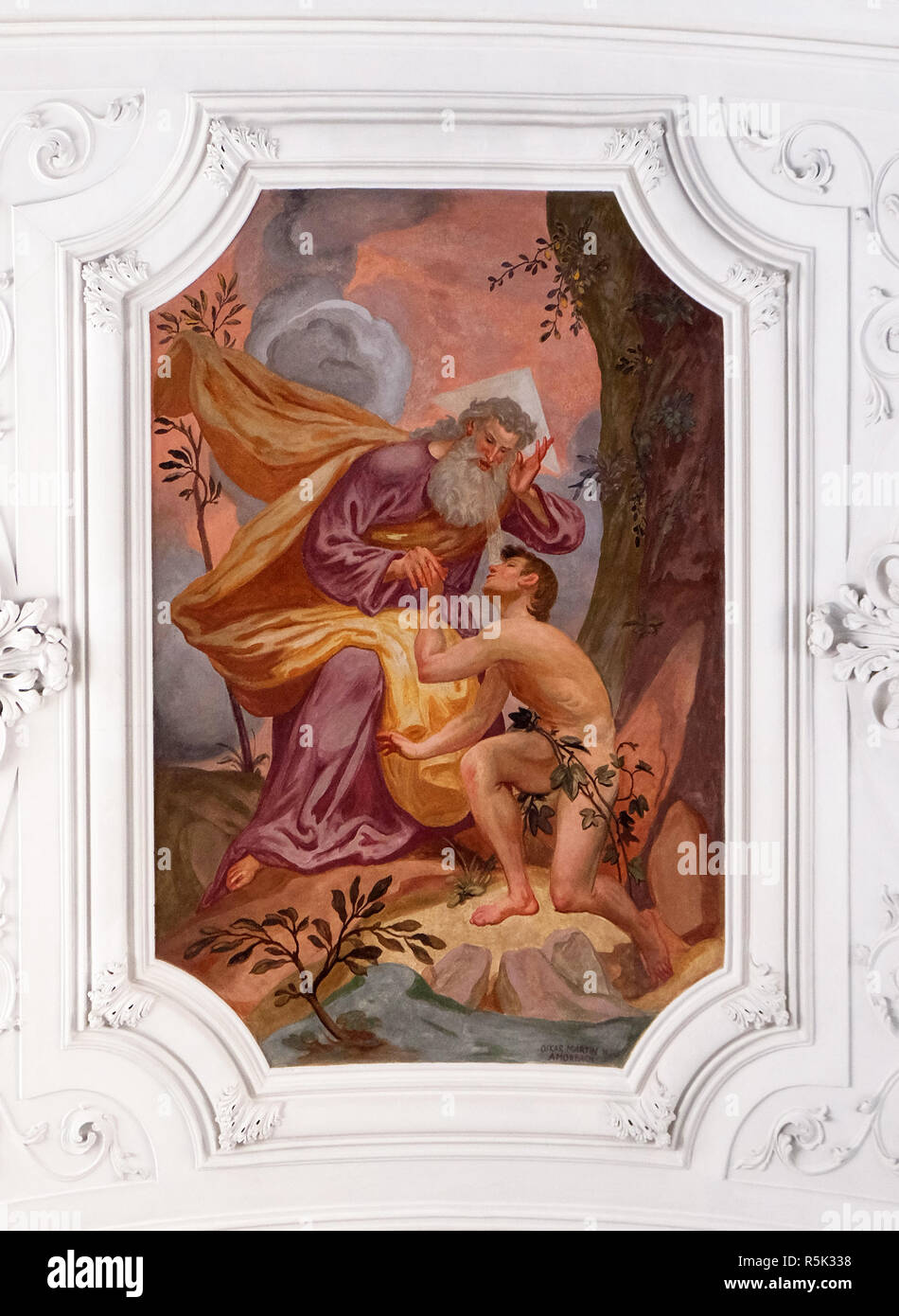 Creation of Adam, fresco in Neumunster Collegiate Church in Wurzburg ...