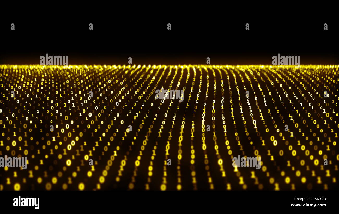 Abstract animation of the binary code waves with binary digits 1 and 0 ...