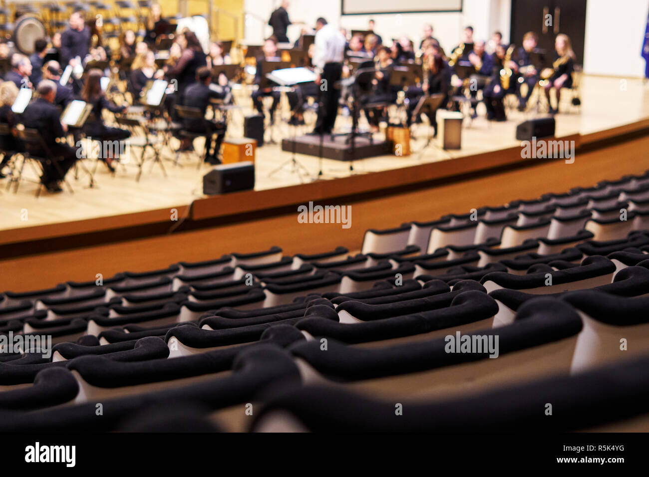 concert hall seats rows with musicians practicing Stock Photo - Alamy