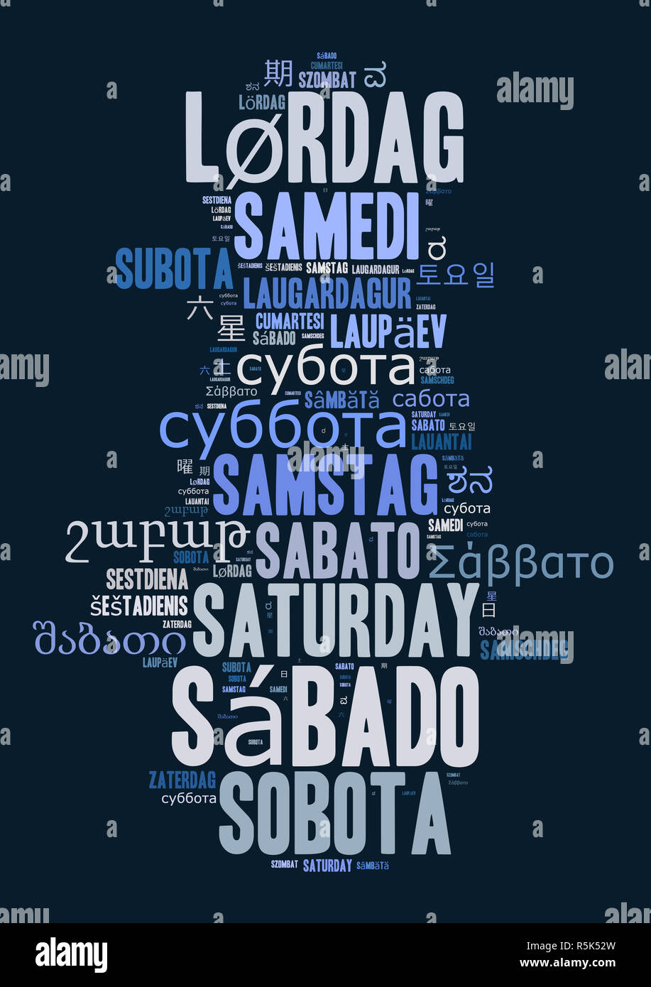 Word Saturday in different languages Stock Photo - Alamy