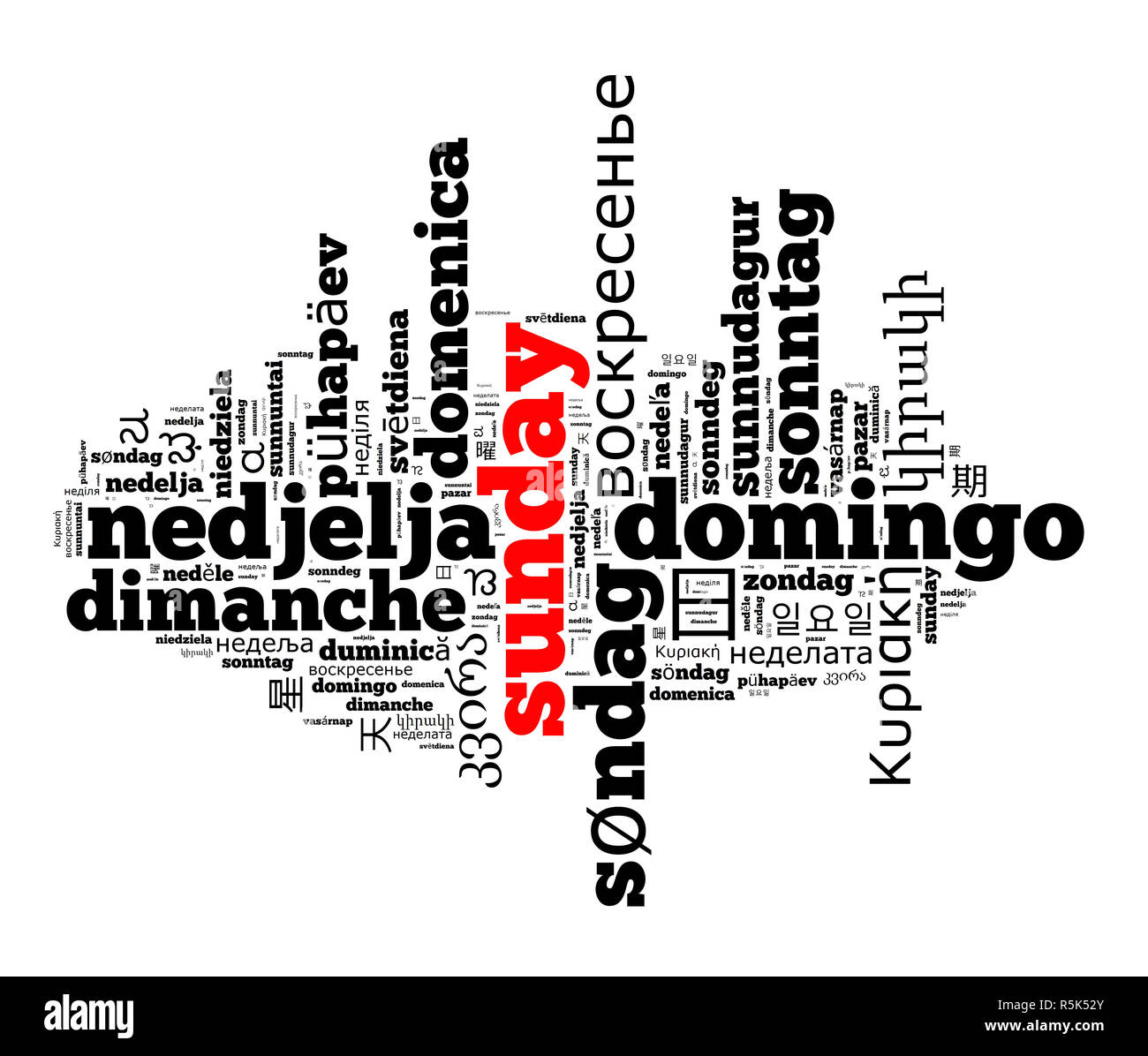 Word Sunday in different languages Stock Photo - Alamy