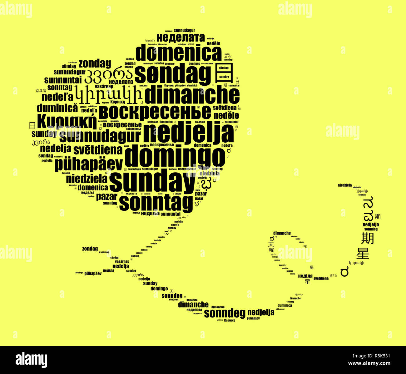 Word Sunday in different languages Stock Photo - Alamy