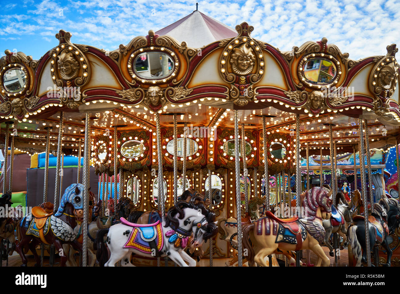 carousel details in amusement park Stock Photo - Alamy