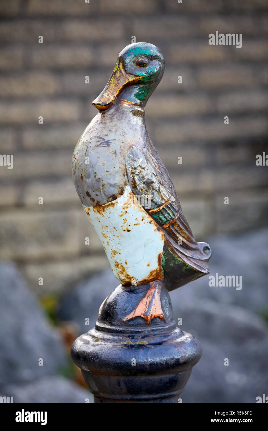 Morecambe metal duck statue on sleeping policeman in the town Stock ...