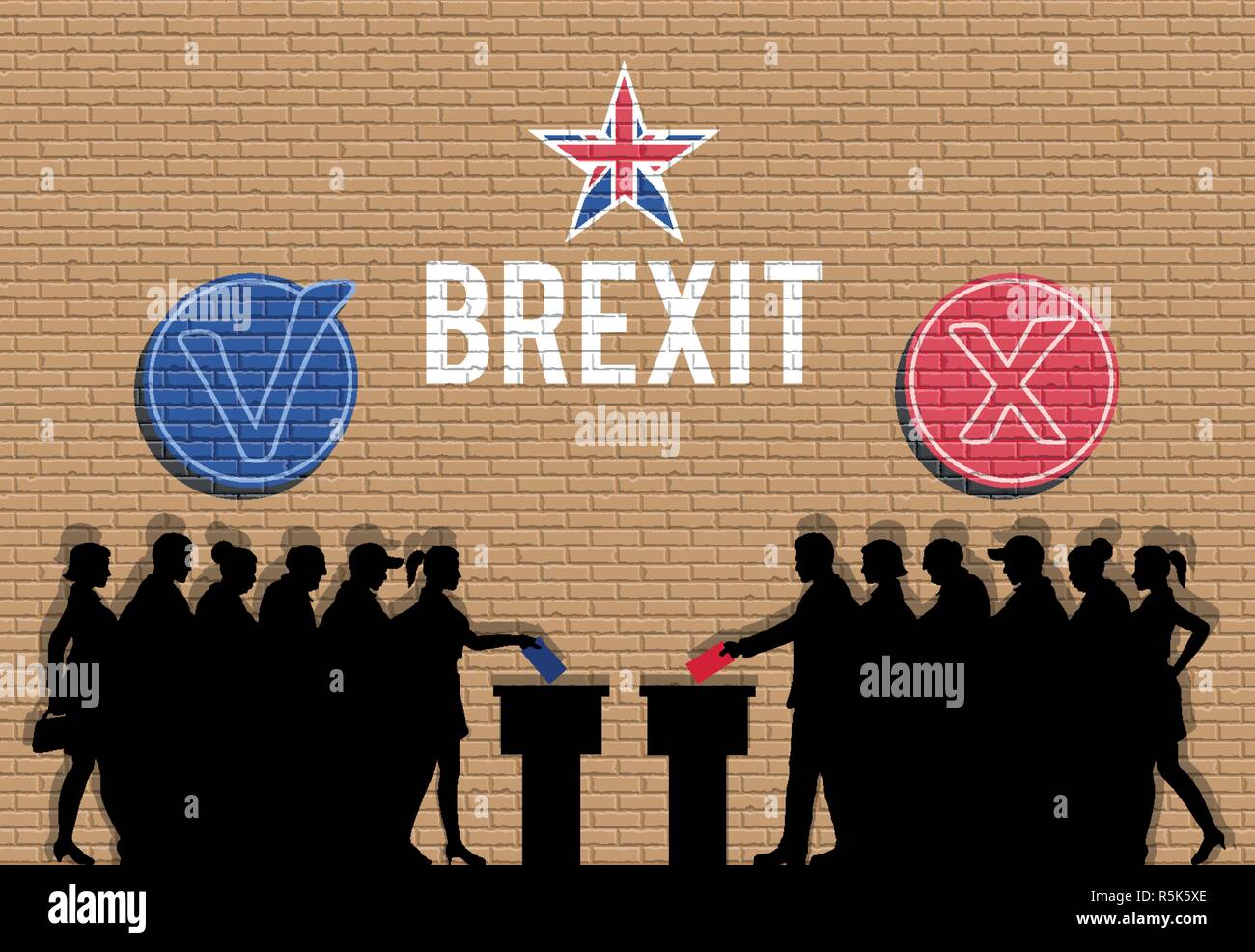 British voters crowd silhouette in Brexit with check marks. All the ...