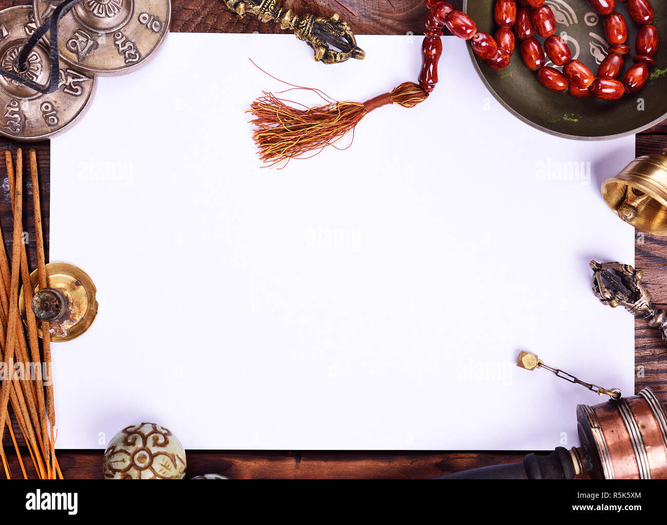 white sheet in the midst of copper Tibetan religious musical ...