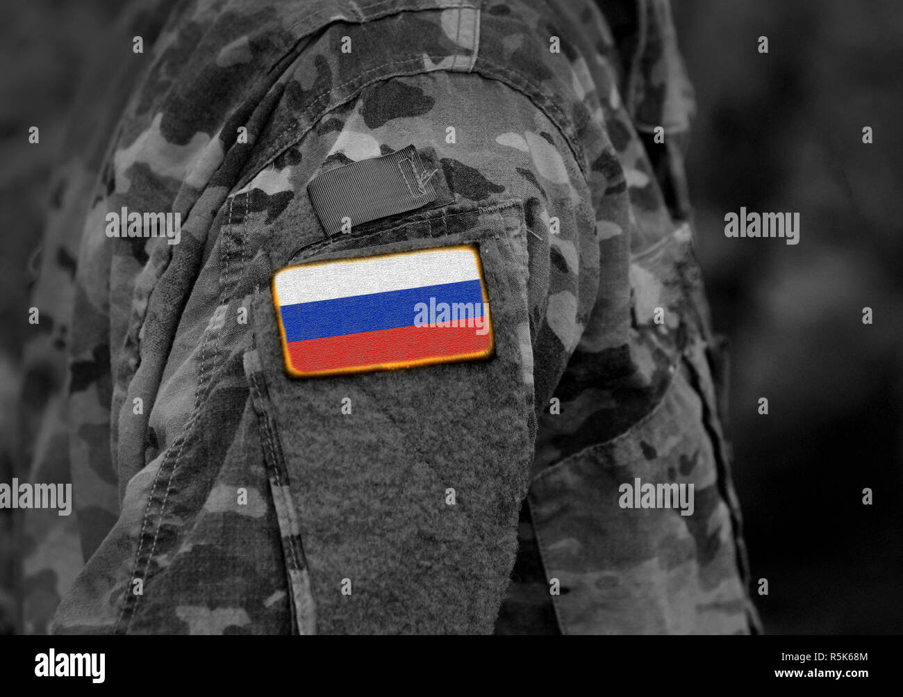 Flag of Russia on soldiers arm (collage Stock Photo - Alamy