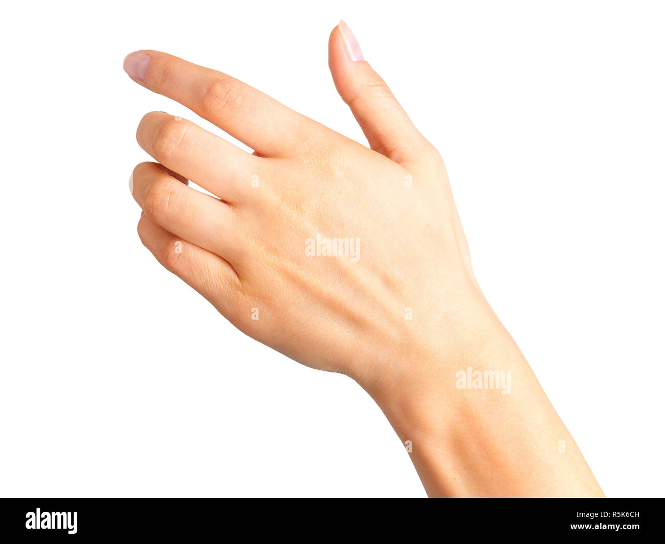 Woman hand with the index finger pointing on side Stock Photo - Alamy